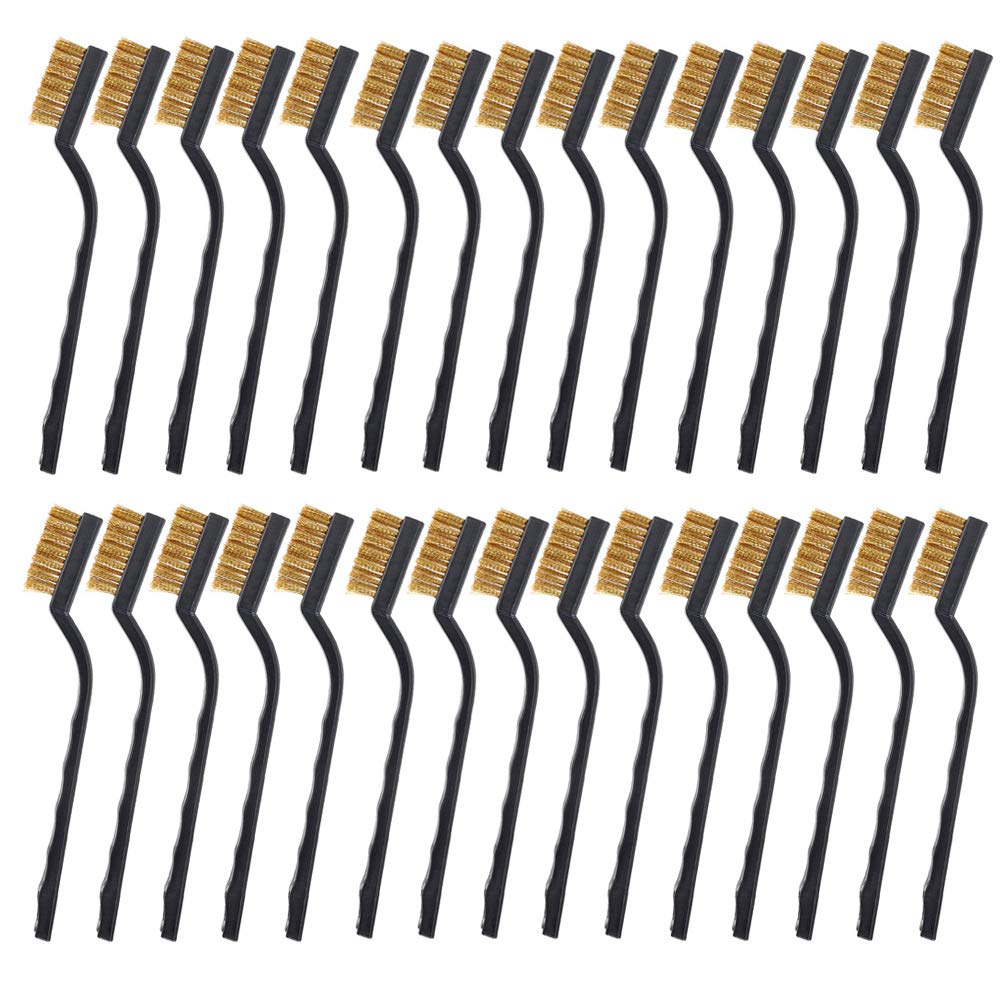 30PCS Mini Wire Brush Brass Brush,Curved Handle Masonry Brush Wire Bristle for Cleaning Welding Slag and Rust