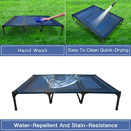 Fuzzywoozy Elevated Dog Bed, Outdoor Raised Dog Cots Beds with No-Slip Feet, Pets up to 50/70/150lbs (X-Large, Blue)
