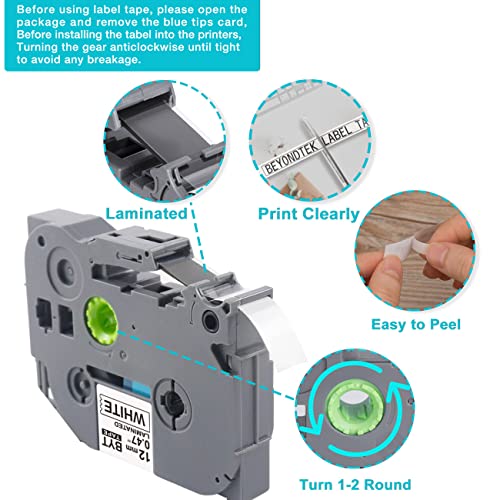 Compatible with Brother TZe-231 & Color Laminated P-Touch Label Maker Tape, 0.47 Inch (12mm) x 26.2 Feet, Black on White & Clear/White/Red/Blue/Yellow/Green (6+6 Pack)