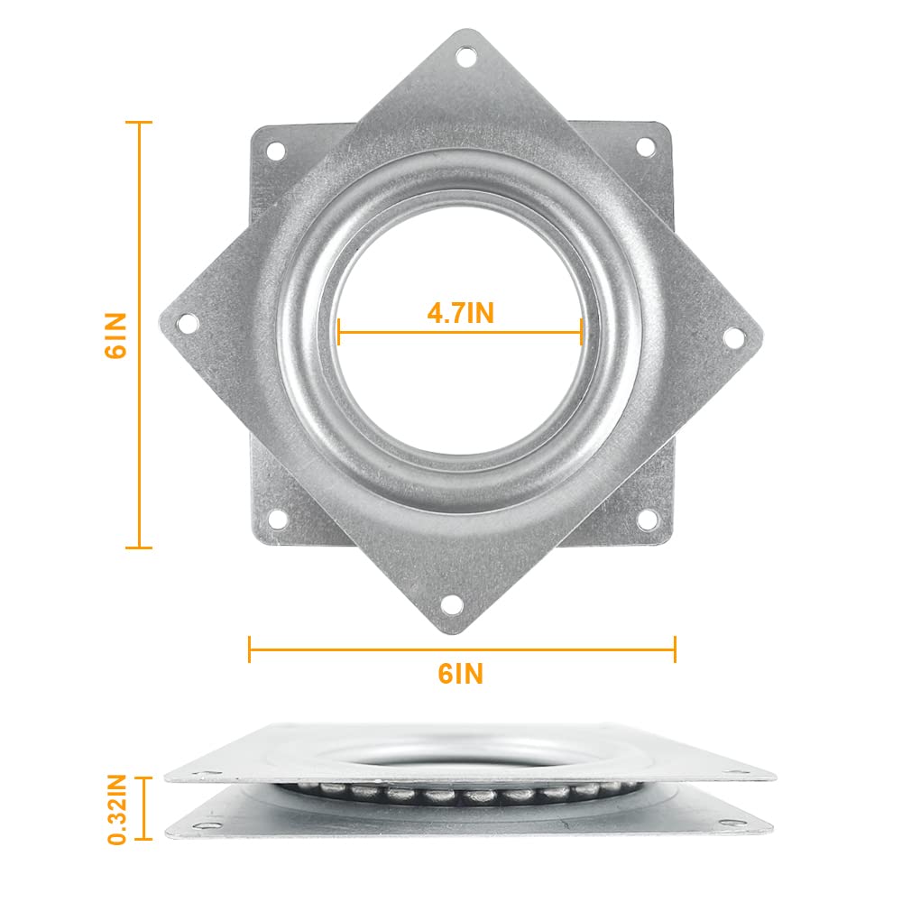 seewavom 6 inch Lazy Suans Hardware, 4 Pack Square Lazy Suan Hardware Turntable Bearings Rotating Bearing Plate Furniture Hardware for Kitchen Storage Racks Craft Table
