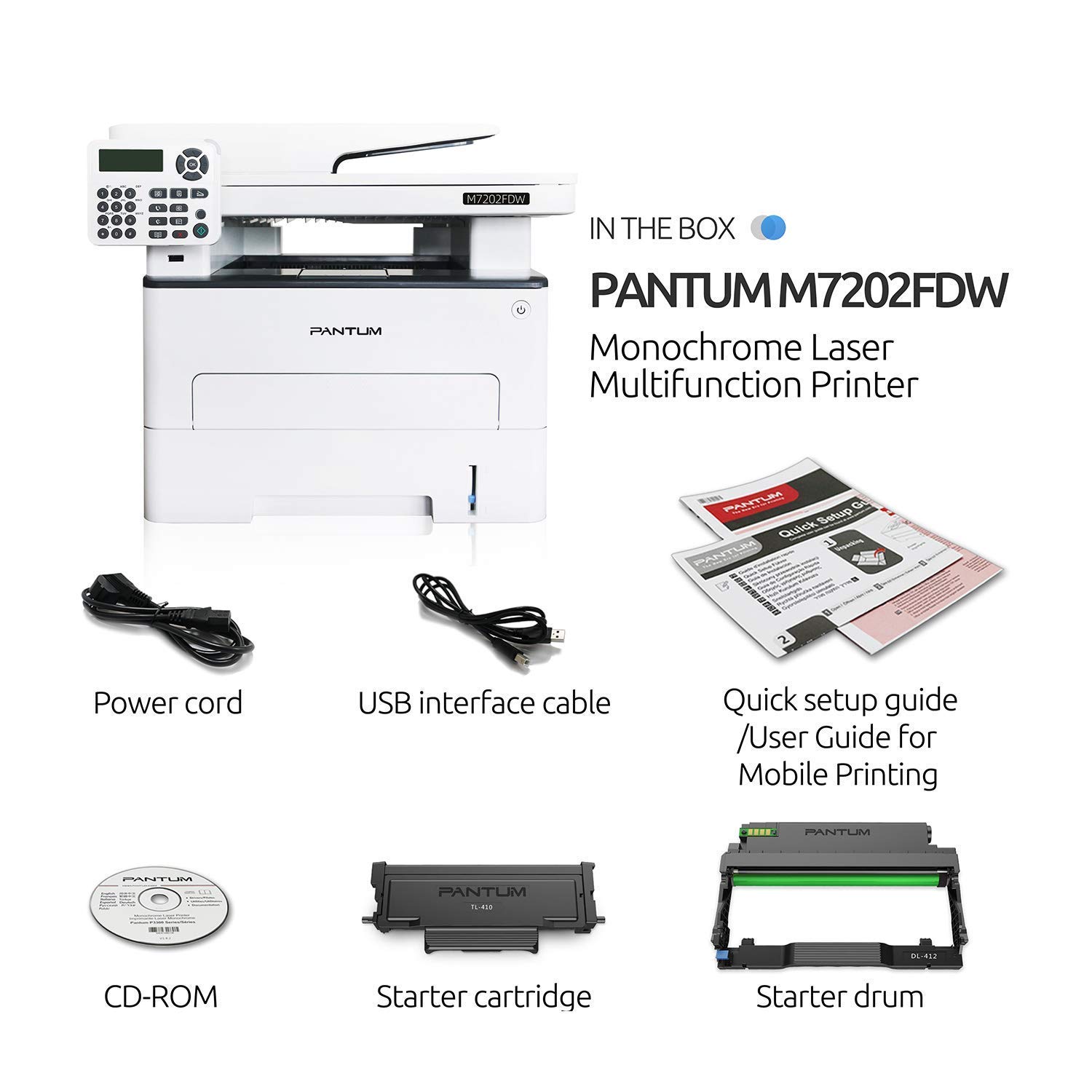 Pantum M7202FDW All-in-One Laser Printer Copier Scanner Fax, High Print and Copy Speed, Auto-Duplex Printing, with Wireless, Ethernet & USB Capabilities (V2W81B)