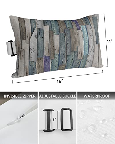 Recliner Head Pillow Ledge Loungers Chair Pillows with Insert Wood Panels Background Country House Lumbar Pillow with Adjustable Strap Outside Patio Decorative Garden Cushion for Bench Couch, 2 PCS