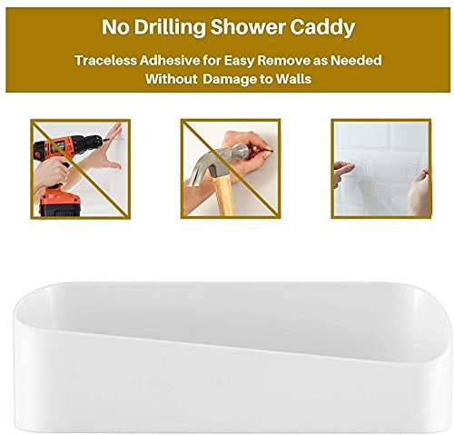SUNFICON Shower Caddy Adhesive Bathroom Shelf Organizer Wall Mounted Storage Rack No Drilling Shower Shelf Bath Essentials Shampoo Spice Holder 2 Clear Adhesives for Shower Room Bathroom Kitchen White