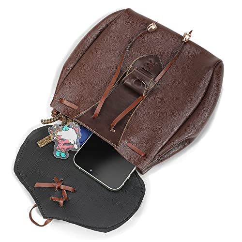 FORNYIN Unisex Adult Medieval Belt Pouch Leather Renaissance Belt Bag Viking Cosplay Bag Pouch (Dark Brown)