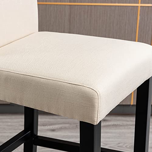 GOTMINSI Classic 24 Inches Counter Height Stools Upholstered Bar Stools with Solid Wood Legs Set of 2(Fabric Beige)