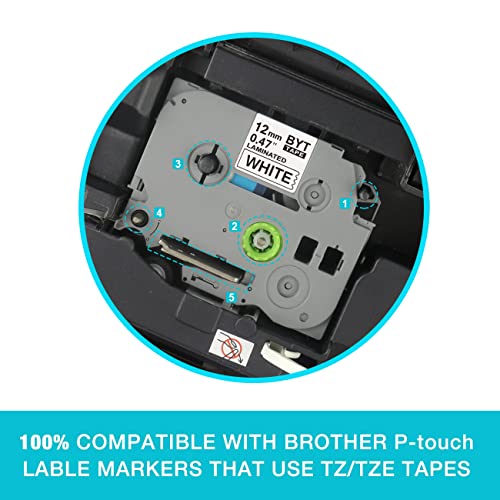 Compatible with Brother TZe-231 & Color Laminated P-Touch Label Maker Tape, 0.47 Inch (12mm) x 26.2 Feet, Black on White & Clear/White/Red/Blue/Yellow/Green (6+6 Pack)