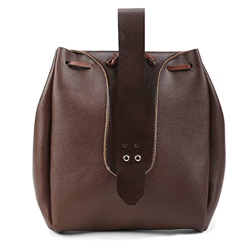 FORNYIN Unisex Adult Medieval Belt Pouch Leather Renaissance Belt Bag Viking Cosplay Bag Pouch (Dark Brown)