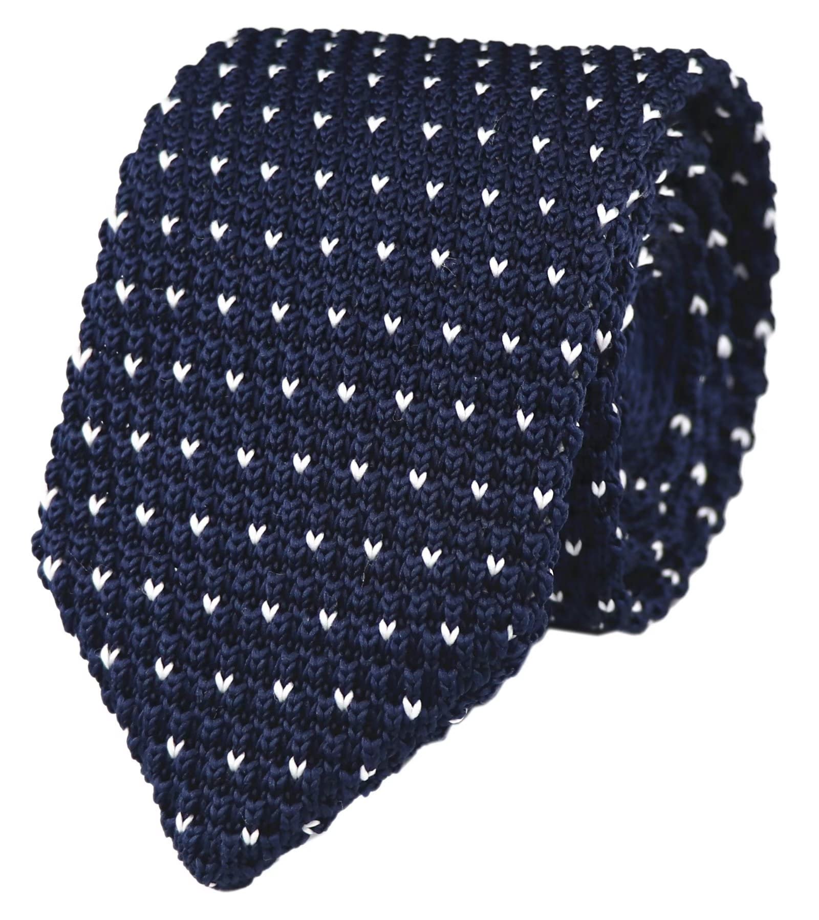 Men Vintage Casual Formal Skinny Knit Tie Navy Blue V Pattern Knitting Narrow Neckties