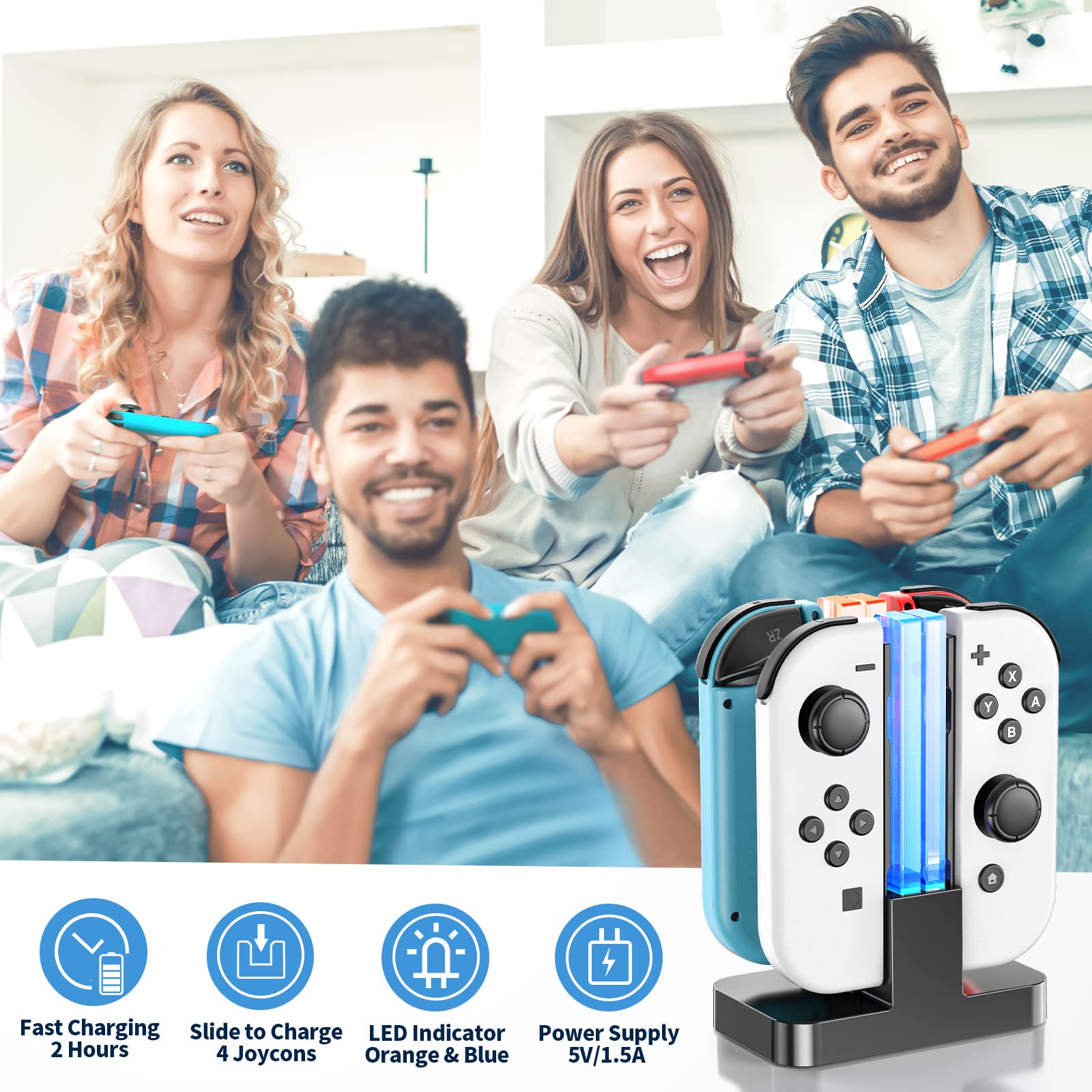 Switch Controller Charger Dock for Nintendo Switch Joycon, Joy con Charging Dock with Lamppost LED Indication, Switch Charging Station Stand for 4 Joy Cons, Joycon Charger with Type-C Cable