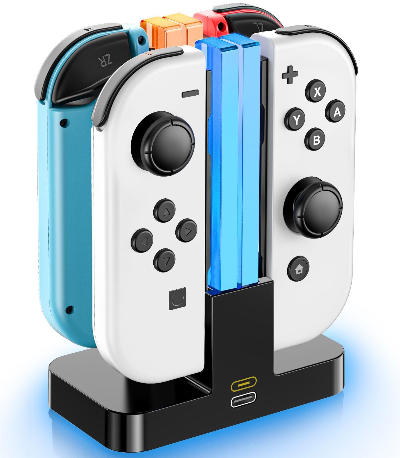 Switch Controller Charger Dock for Nintendo Switch Joycon, Joy con Charging Dock with Lamppost LED Indication, Switch Charging Station Stand for 4 Joy Cons, Joycon Charger with Type-C Cable