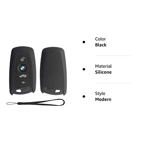 Velsman Compatible with BMW Trapezoid Style Key FOB - 3 Buttons Silicone Case Cover Protector Holder and Wrist Strap (Black)
