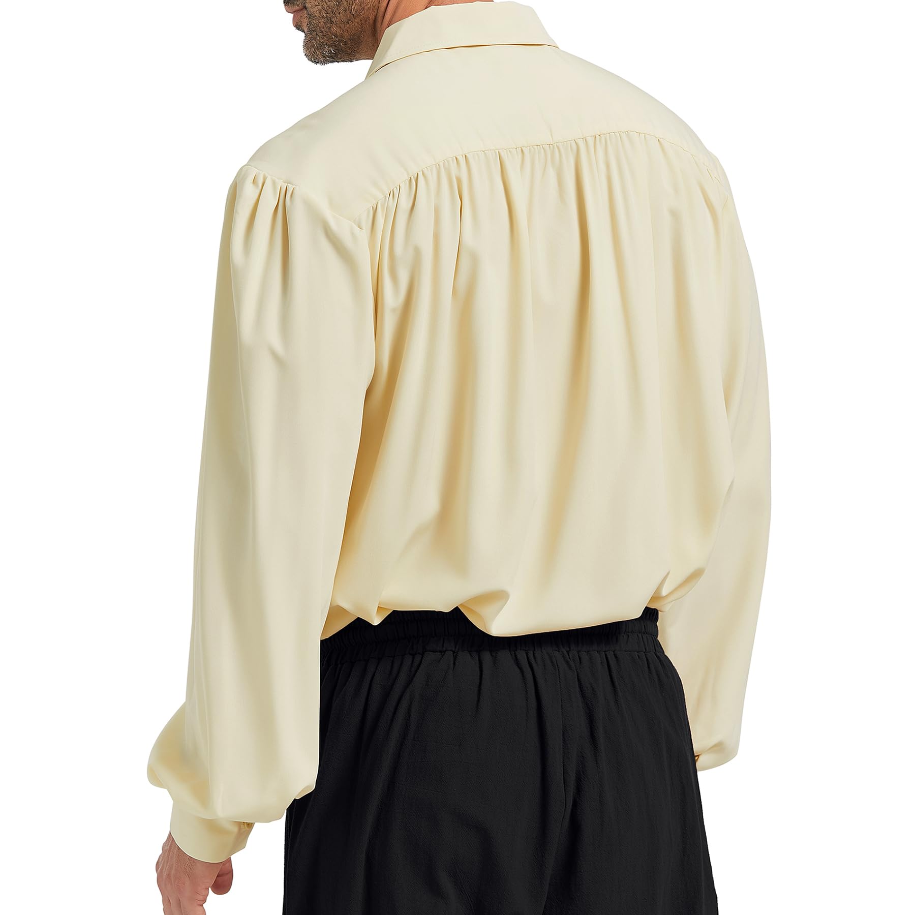 Zando Men's Renaissance Faire Costume - Long Sleeve Medieval Pirate Shirt - Beige, X-Large