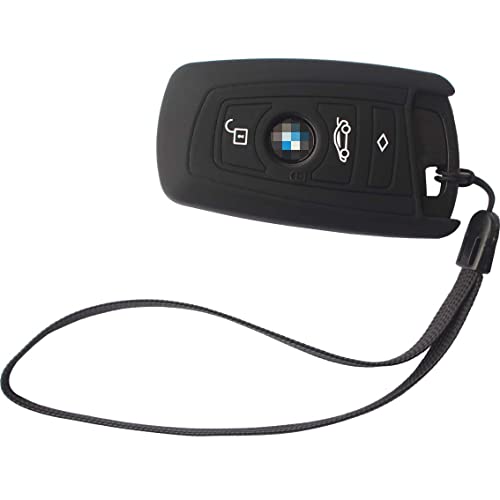 Velsman Compatible with BMW Trapezoid Style Key FOB - 3 Buttons Silicone Case Cover Protector Holder and Wrist Strap (Black)