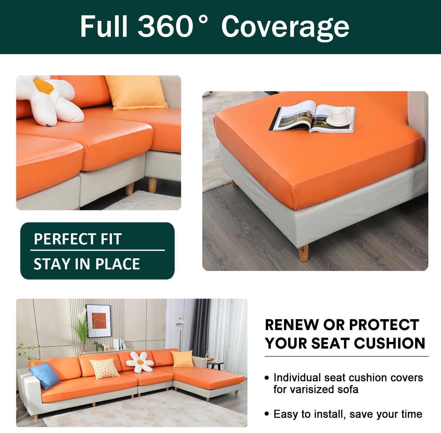 GUYIRT PU Leather Magic Sofa Seat Cushion Covers Stretch, Waterproof Individual Cushion Covers for L Shape Sofa, Non Slip Sofa Cushion Slipcovers for Living Room (Light Gray,L-Chaise)