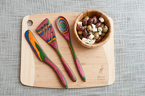 Exotic Pakkawood 7-Piece Kitchen Utensil Set with Spoon, Slotted Spoon, Spatula, Corner Spoon, Small Spoon, Small Spatula/Turner, Spreader - Earth Friendly Material - by Crate Collective (Rainbow)