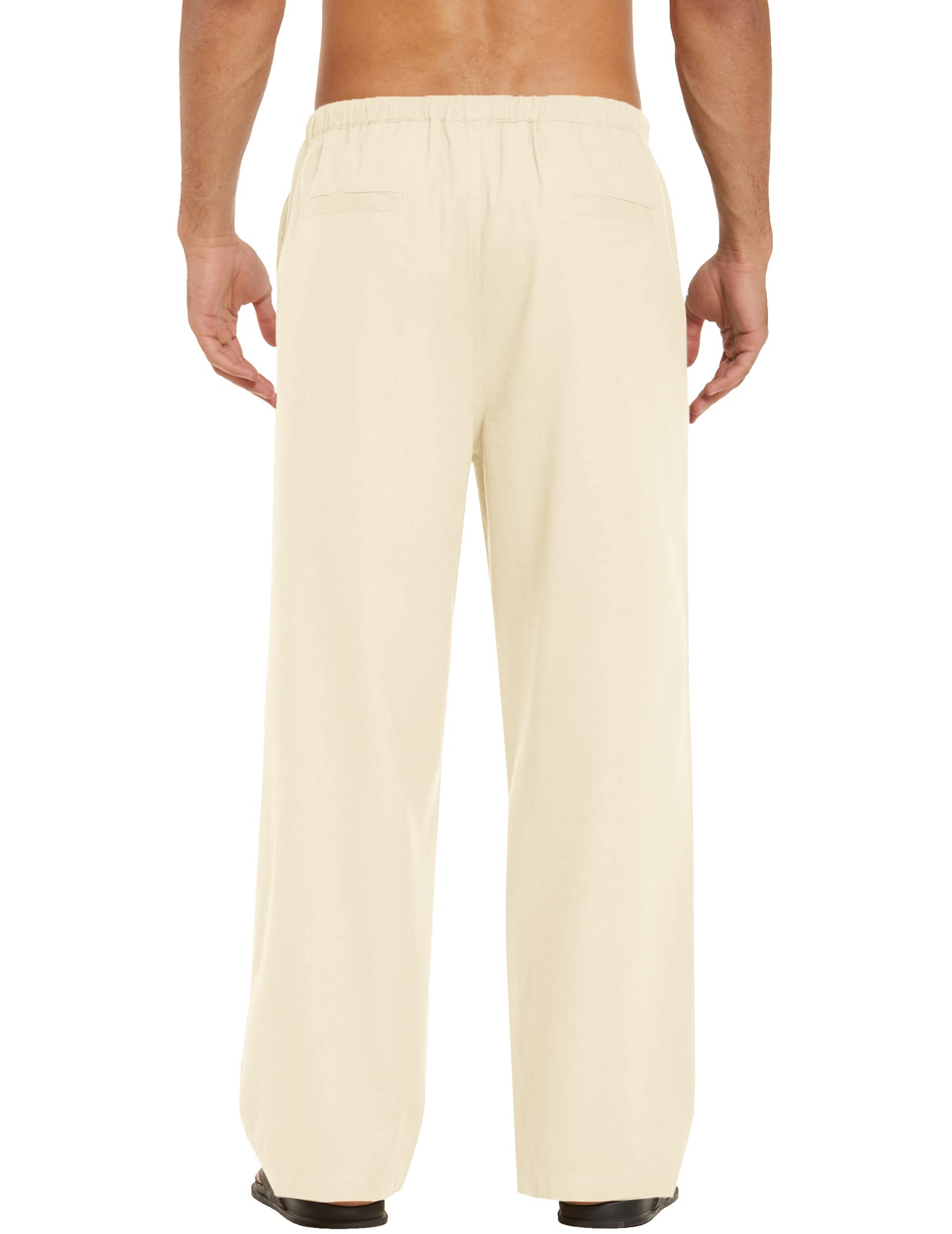 COOFANDY Men Linen Yoga Beach Cool Long Pants Stretchy Drawstring Waist Trousers