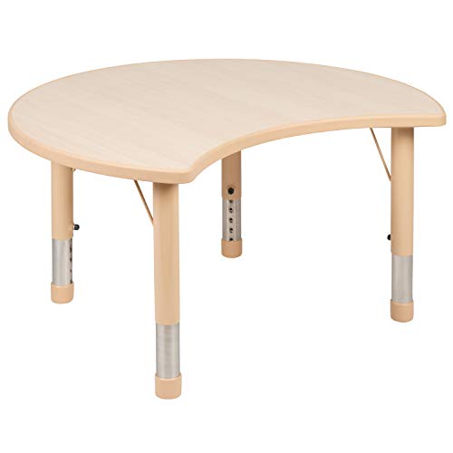 Flash Furniture 25.125"W x 35.5"L Crescent Natural Plastic Height Adjustable Activity Table Set with 2 Chairs