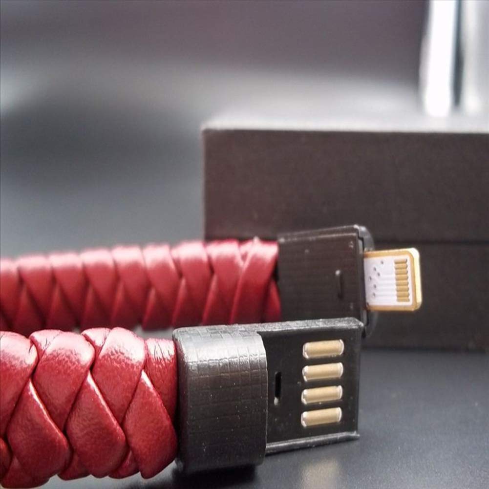 ZTGD Charging Bracelet, Portable Faux Leather Woven Mini Type-C Micro USB Charging Bracelet Data Cable Black Black Type C