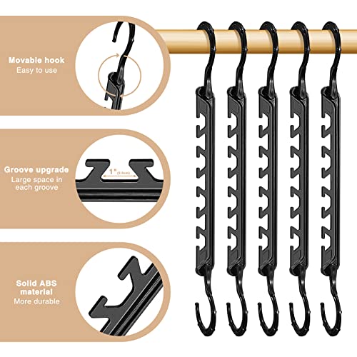HOUSE DAY Closet Organizers and Storage, 10 Pack Magic Space Saving Hangers Black, Upgraded Sturdy Smart Clothes Hanger with 7 Slots for Wardrobe, Closet Space Saver 85%, College Dorm Room Essentials