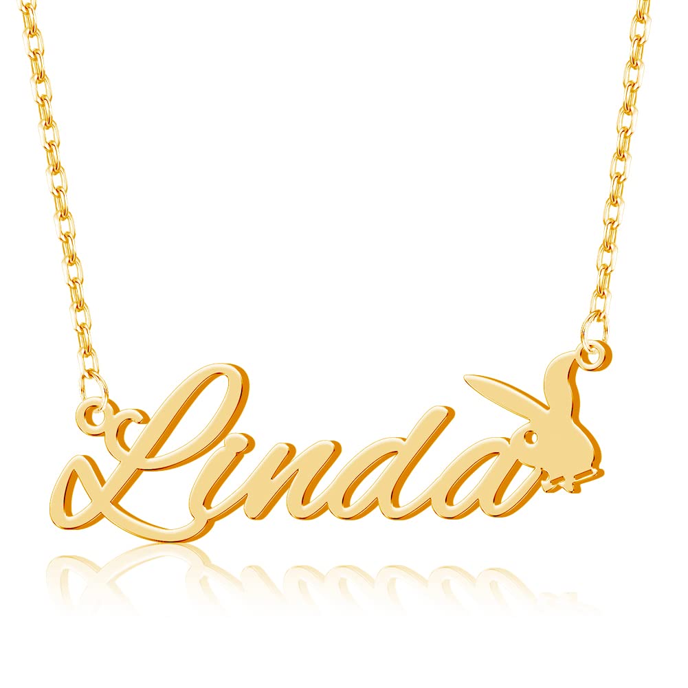 DayOfShe Easter Gifts Personalized Bunny Name Necklace 18K Gold Plated Name Plate Necklaces for Women