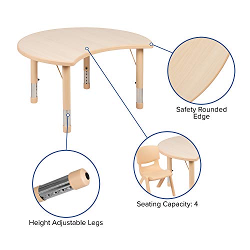 Flash Furniture 25.125"W x 35.5"L Crescent Natural Plastic Height Adjustable Activity Table Set with 2 Chairs