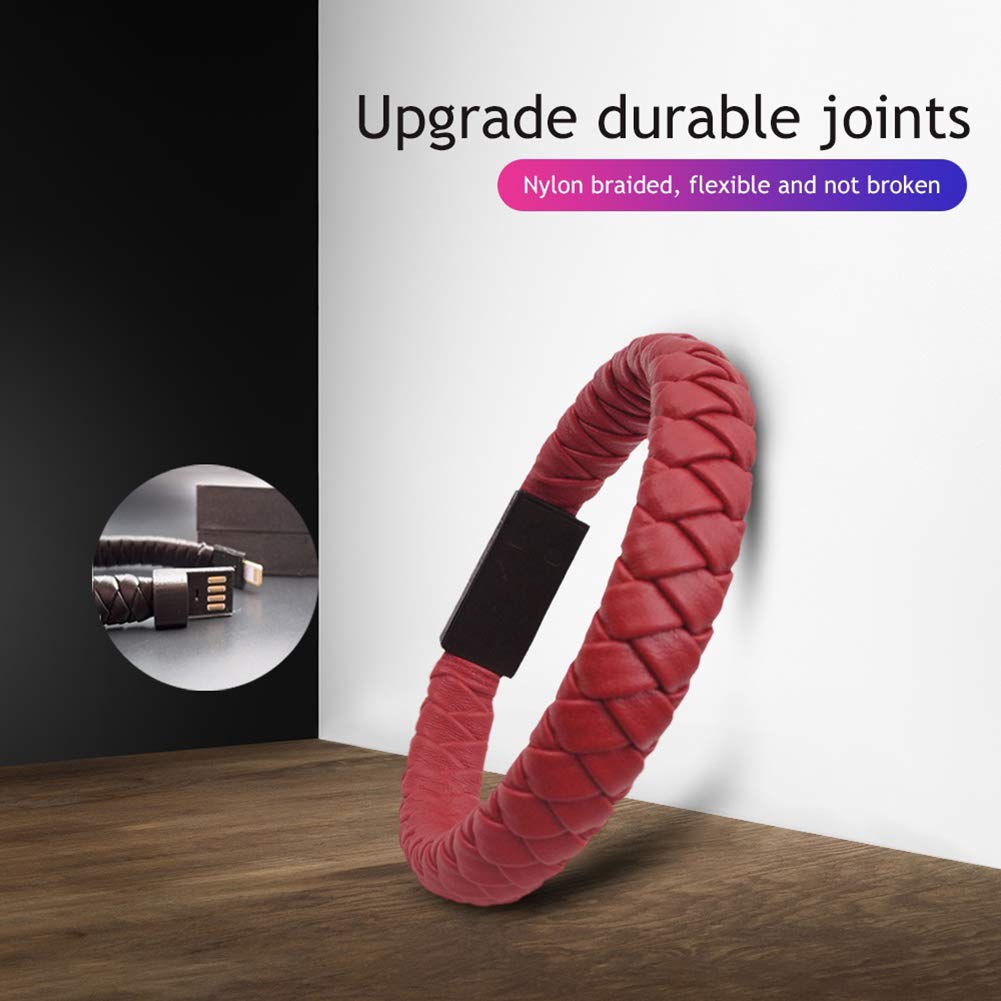 ZTGD Charging Bracelet, Portable Faux Leather Woven Mini Type-C Micro USB Charging Bracelet Data Cable Black Black Type C