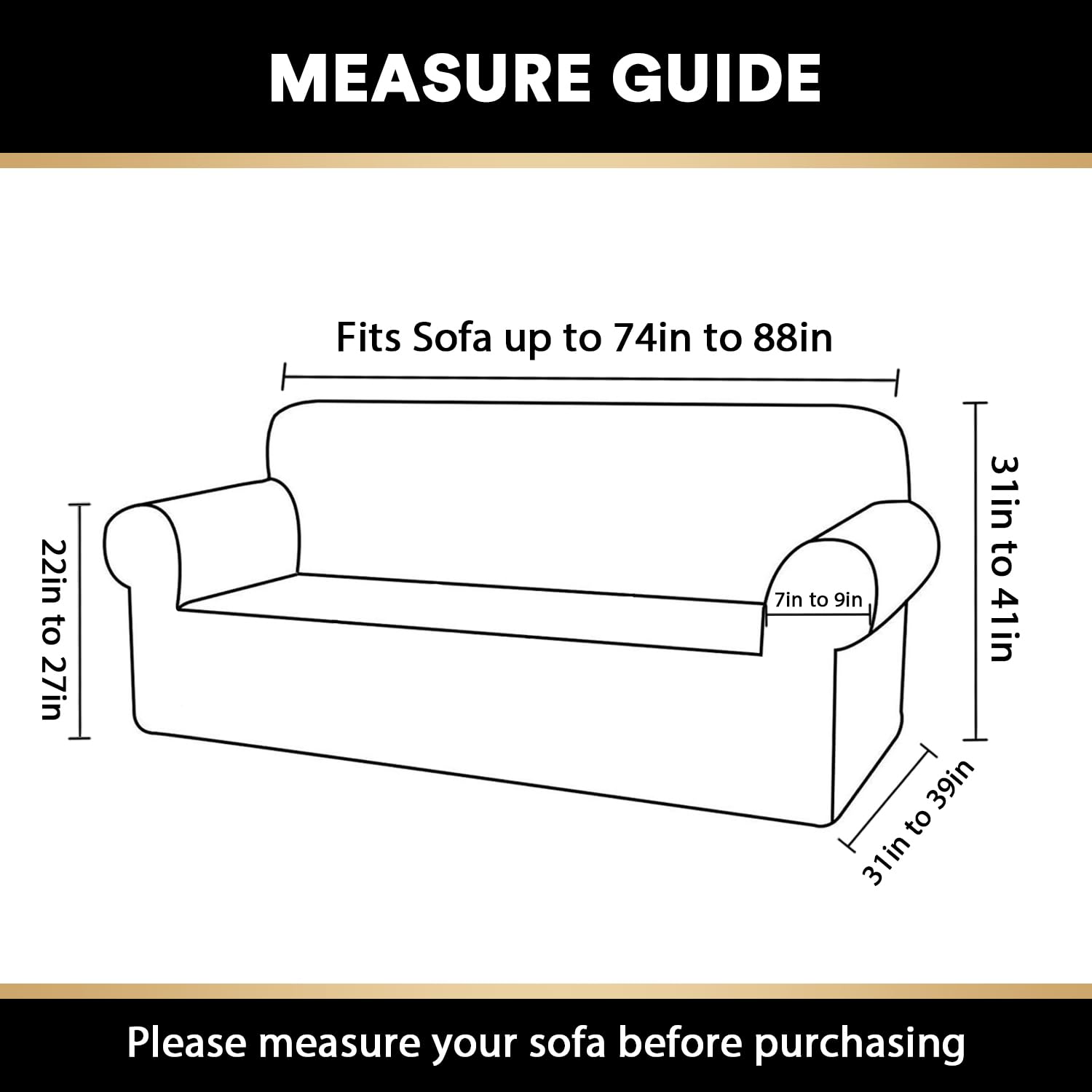 PrinceDeco Stretch Sofa Cover Slipcover Couch Covers for 3 Cushion Couch Furniture Protector Sofa Covers with Non Slip Elastic Bottom Dogs Pet Friendly Fitted (Sofa, Brown)