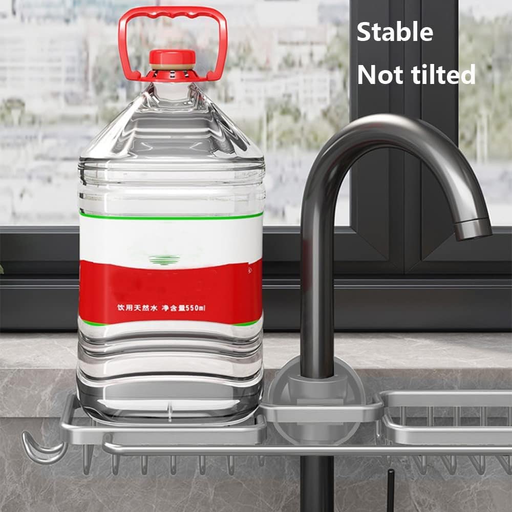 SIMCAS 2023 NeverRust Faucet Sponge Holder Kitchen Sink Caddy, Detachable Faucet Rack Drain Shelf for Sponge, Brush, Soap, Dishcloth, Bathroom Organizer with Hooks, RV & Kitchen Accessories, Aluminum