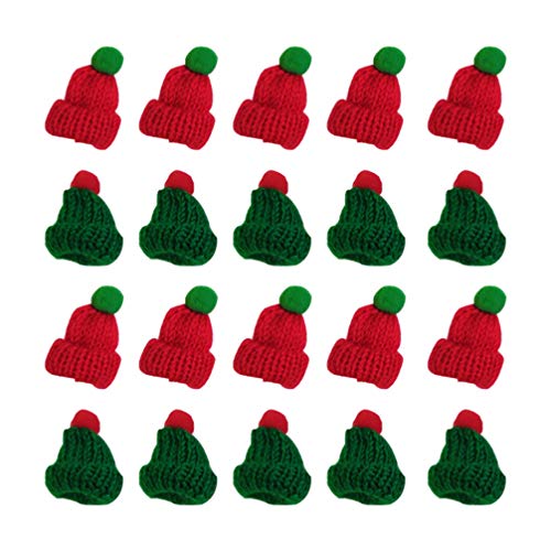 BESTOYARD 20pcs Mini Beanie Tiny Knit Hats for Crafts Handmade Mini Hat Tree Ornaments Miniature Knitted Hats Cute Doll Hat Small Santa Hats Decor Bottle Knitting Wool Cell Phone