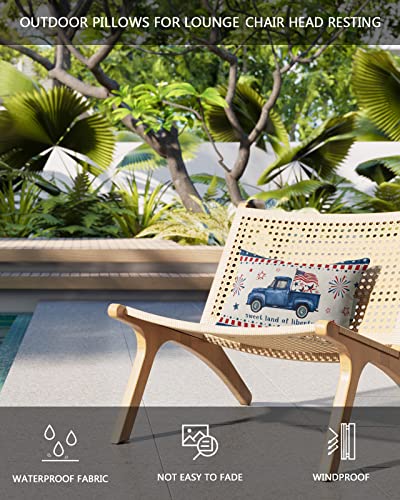 Recliner Head Pillow Ledge Loungers Chair Pillows with Insert 4th of July Truck Red and Blu Patriotic Retro Lumbar Pillow with Adjustable Strap Outdoor Waterproof Patio Pillows for Beach Pool, 2 PCS