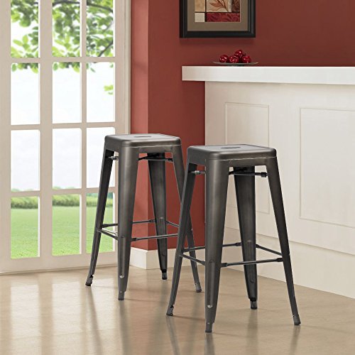 Furmax 30 Inches Metal Bar Stools High Backless Stools Indoor Outdoor Stackable Kitchen Stools Set of 4 (Gun)