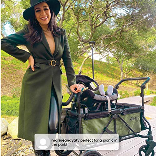 Jeep Deluxe Wrangler Stroller Wagon by Delta Children - Includes Cooler Bag, Parent Organizer and Car Seat Adapter, Black/Green