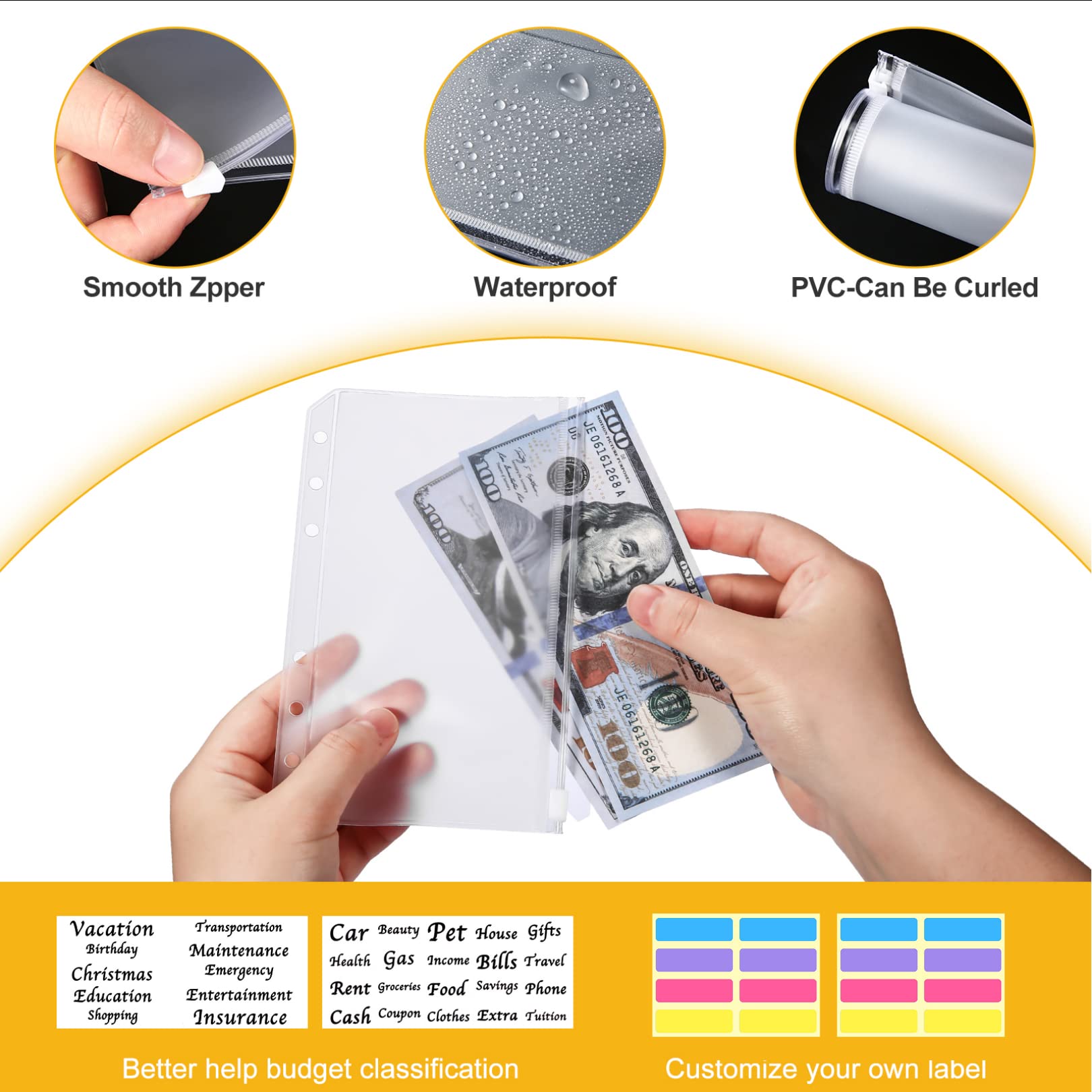 Budget Binder, A6 Binder, Money Organizer for Cash, Cash Envelopes for Budgeting, Budget Binder with Cash Envelopes, Budget Binder with Zipper Envelopes (Black)