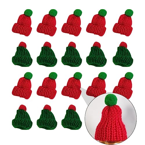 BESTOYARD 20pcs Mini Beanie Tiny Knit Hats for Crafts Handmade Mini Hat Tree Ornaments Miniature Knitted Hats Cute Doll Hat Small Santa Hats Decor Bottle Knitting Wool Cell Phone