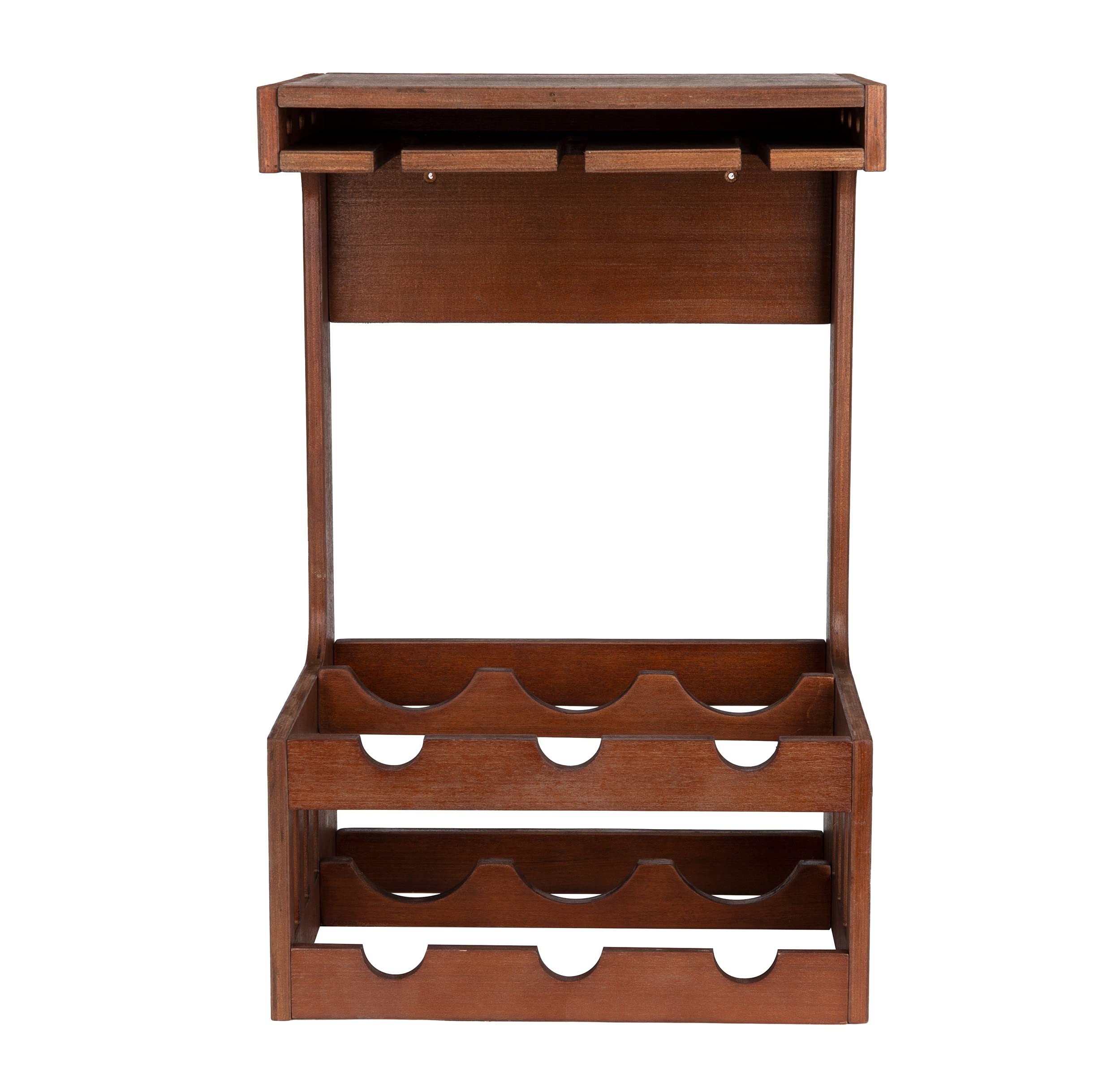 Mind Reader Floating Wooden Decor, 6 Bottle Stand, Stem Glass Organizer-Brown Wine Rack, 20" x 13" x 10"