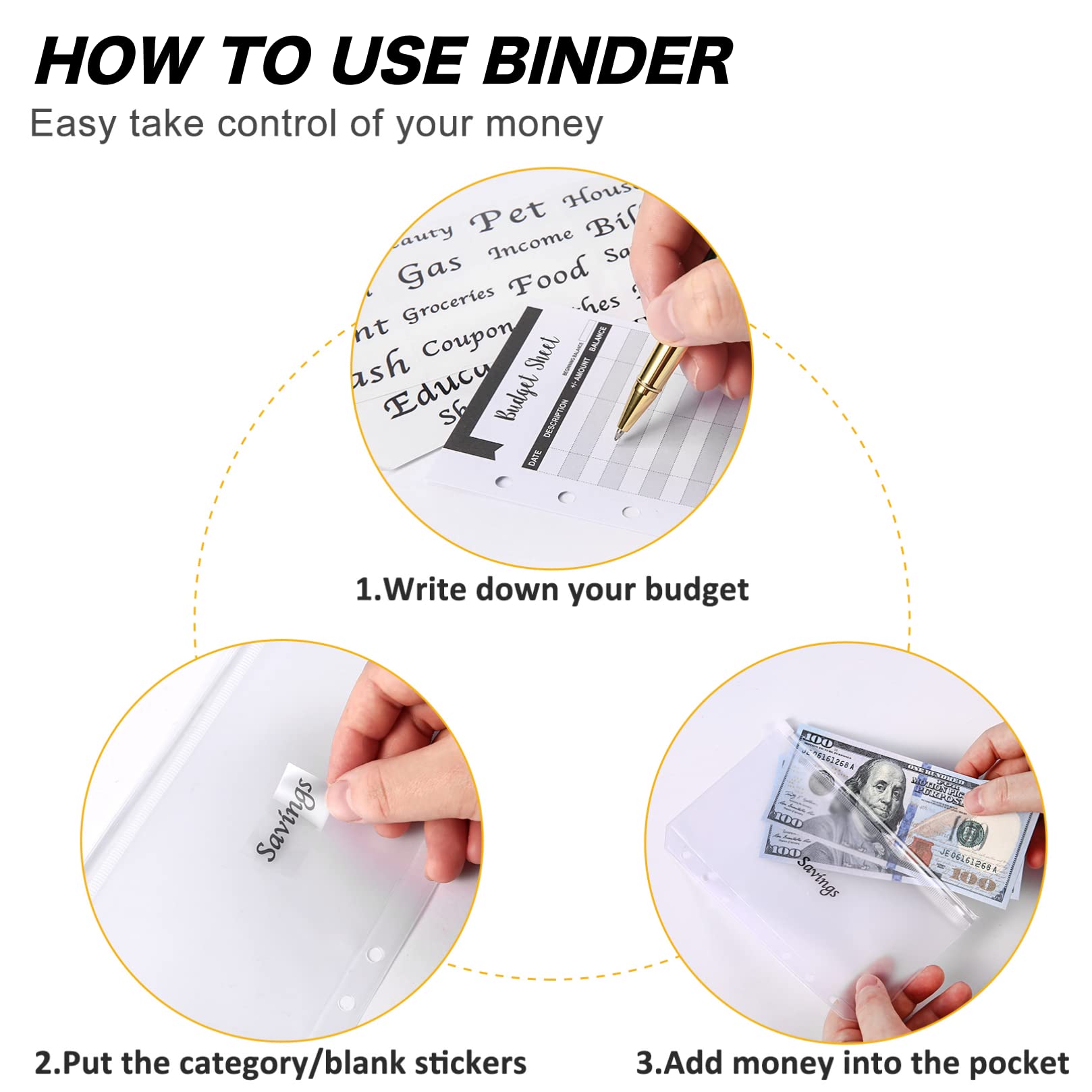 Budget Binder, A6 Binder, Money Organizer for Cash, Cash Envelopes for Budgeting, Budget Binder with Cash Envelopes, Budget Binder with Zipper Envelopes (Black)