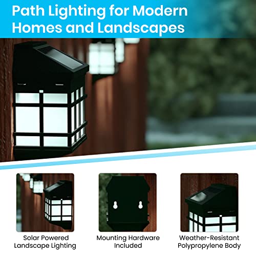 Flash Furniture DN-SL108-6-BK-GG 6 Pack Wall Mount LED Weather Resistant Decorative Powered Deck and Fencing Solar Lights, Black