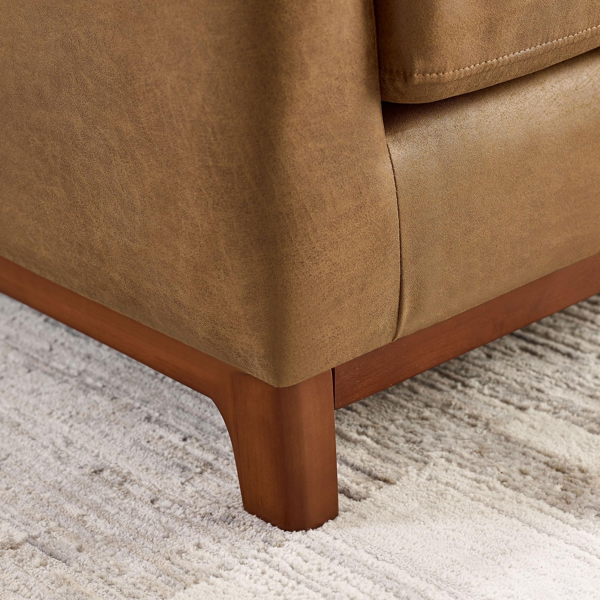 VANOMi Extra Deep Accent Chair, Faux Leather Upholstered Comfy Reading Armchair for Living Room, Bedroom Single Seat Sofa Chair with Wood Base, Leather, Brown