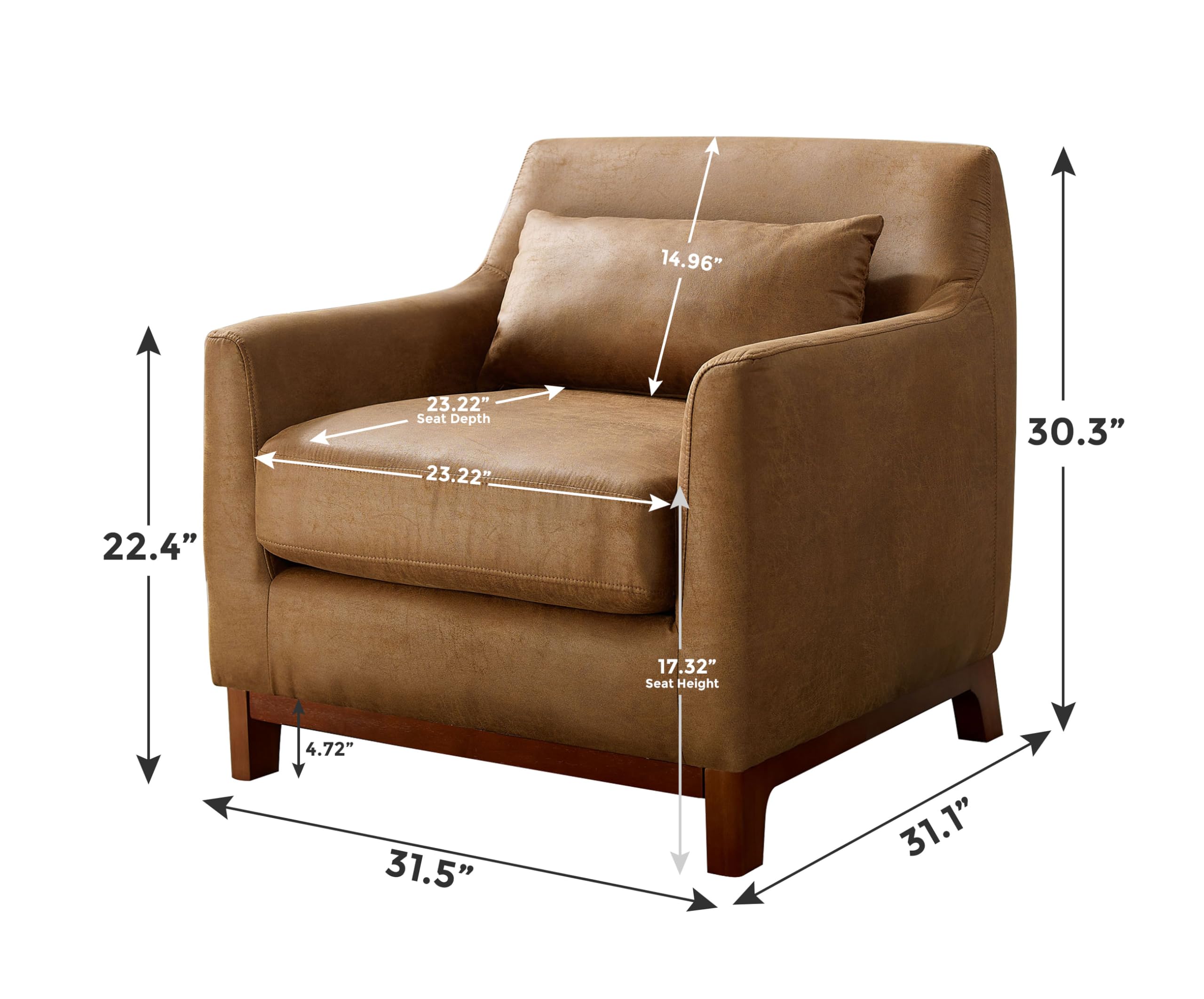 VANOMi Extra Deep Accent Chair, Faux Leather Upholstered Comfy Reading Armchair for Living Room, Bedroom Single Seat Sofa Chair with Wood Base, Leather, Brown