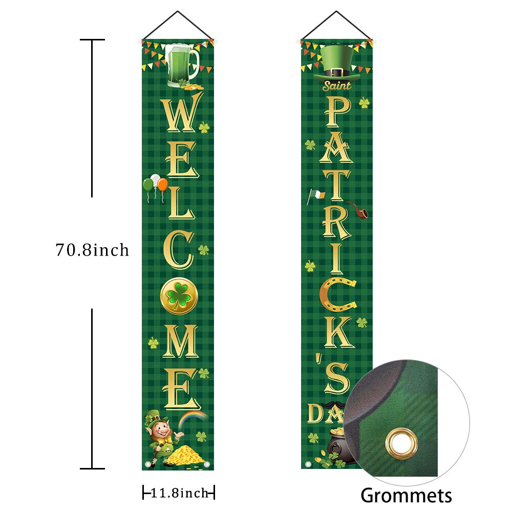 St. Patrick's Day Shamrock Porch Sign, Hanging Welcome Banner, St. Patrick's Day Decorations Outdoor Indoor, Home Party Hanging and Wall Decoration