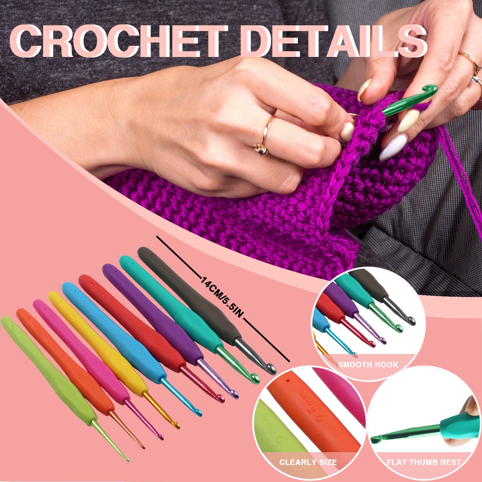 58 Pcs Crochet Set Kit, Crochet Kit for Beginners Adults, Travel Crochet Hook Case, Including Different Crochet Hooks and 5 Color Yarn Balls, Knitting Kit Crocheting Kit, Knitting and Crochet Supplies