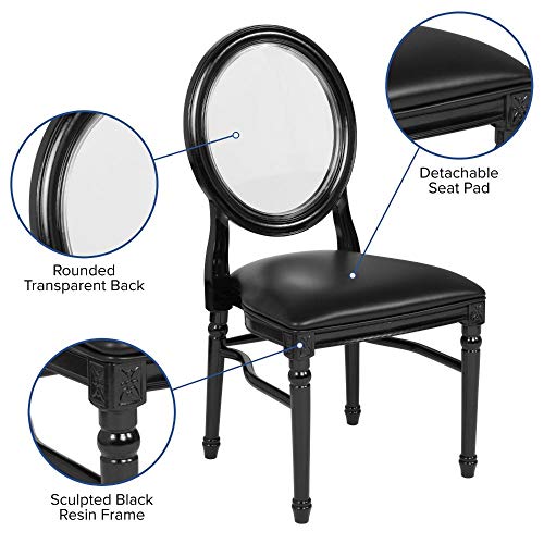 Flash Furniture 2 Pk. HERCULES Series 900 lb. Capacity King Louis Chair with Transparent Back, Black Vinyl Seat and Black Frame