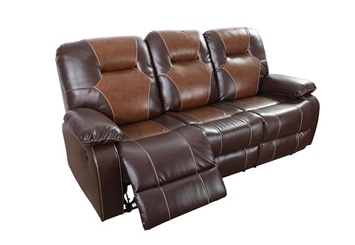 EZLUX 83.5" Leather Sofa 3 Seat, Manual Upholstered Reclining with Cup Holders for Living Room Furniture Home Theater Apartment, Brown