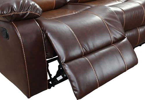 EZLUX 83.5" Leather Sofa 3 Seat, Manual Upholstered Reclining with Cup Holders for Living Room Furniture Home Theater Apartment, Brown