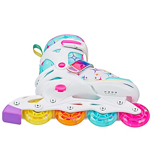 Roller Derby Stryde Youth Adjustable Inline Lighted Wheel Skates Medium White/Teal