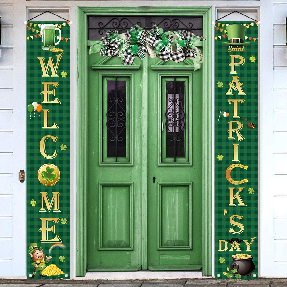 St. Patrick's Day Shamrock Porch Sign, Hanging Welcome Banner, St. Patrick's Day Decorations Outdoor Indoor, Home Party Hanging and Wall Decoration