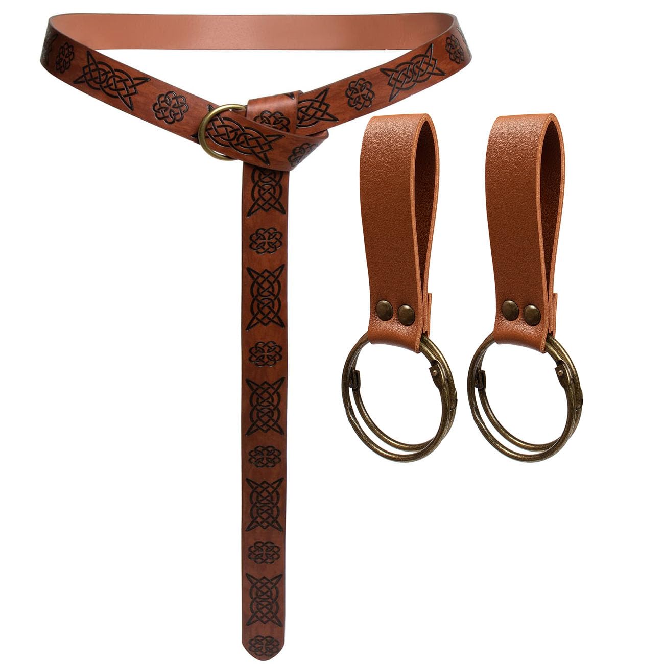 SUMGOGO Skirt Hikes Renaissance Medieval Keyring Belt Hook Loop Wrist Waistband Accessory Ren Faire LARP Cosplay Costumes (Brown With Belt)