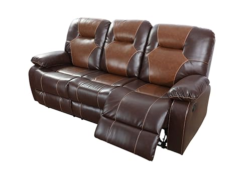 EZLUX 83.5" Leather Sofa 3 Seat, Manual Upholstered Reclining with Cup Holders for Living Room Furniture Home Theater Apartment, Brown