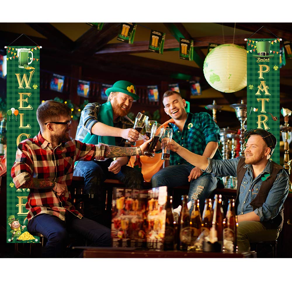 St. Patrick's Day Shamrock Porch Sign, Hanging Welcome Banner, St. Patrick's Day Decorations Outdoor Indoor, Home Party Hanging and Wall Decoration
