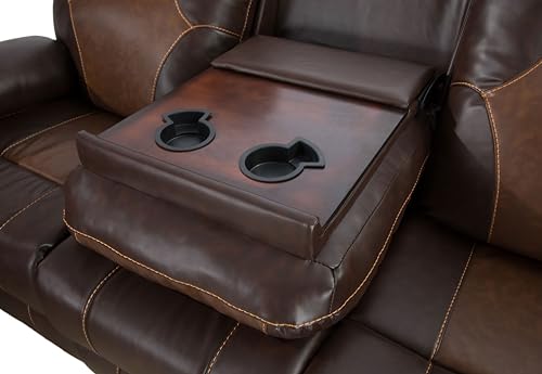 EZLUX 83.5" Leather Sofa 3 Seat, Manual Upholstered Reclining with Cup Holders for Living Room Furniture Home Theater Apartment, Brown